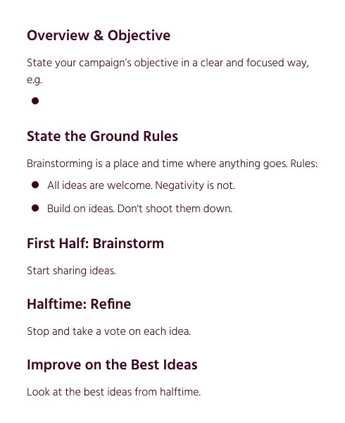Ad Campaign Ideas Brainstorm Agenda Template
