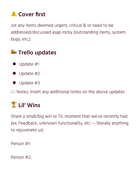 One-on-One: Manager Weekly 1:1 Agenda Template