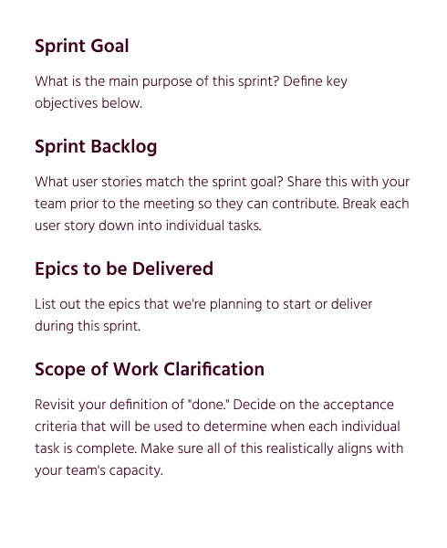 Sprint Planning Agenda Template