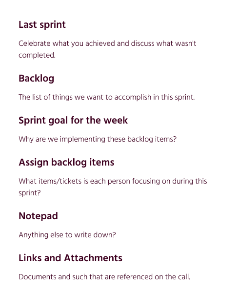 Weekly Sprint Meeting Agenda Template