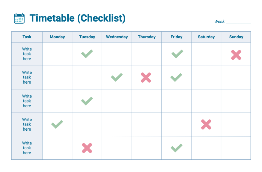 Timetable (Checklist - 1 Week) | BioRender Science Templates