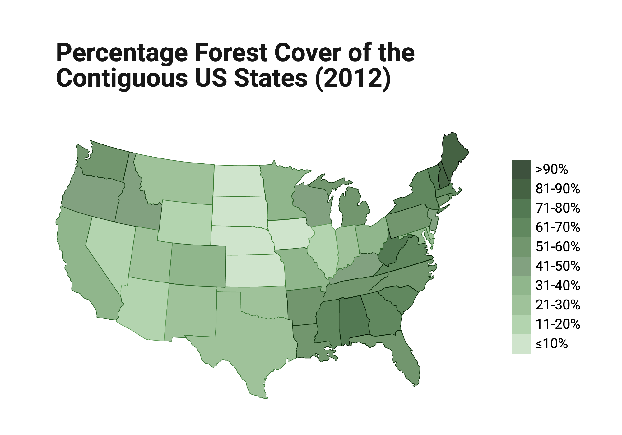 Percentage Forest Cover of the Contiguous US States (2012) | BioRender ...