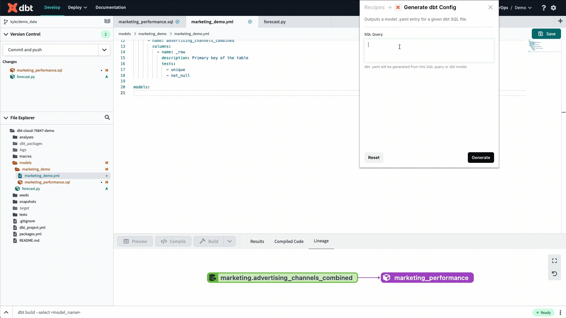 Using AI to generate YAML entries for dbt models