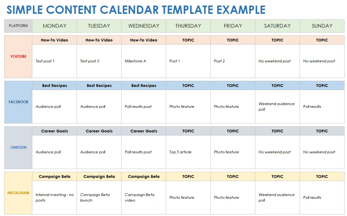 Plan your Update Schedule with Content Calendar Templates (Social Media ...