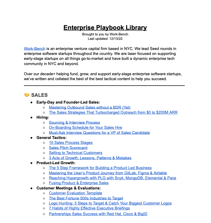 Introducing the Work-Bench Enterprise Playbook Library — Work-Bench