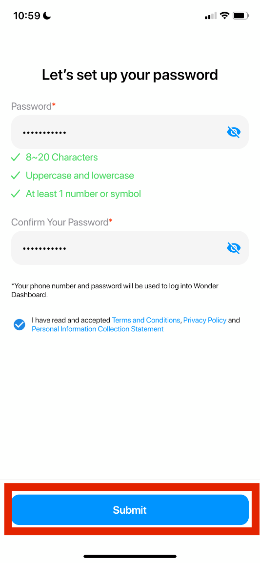 Sign up with Wonder App