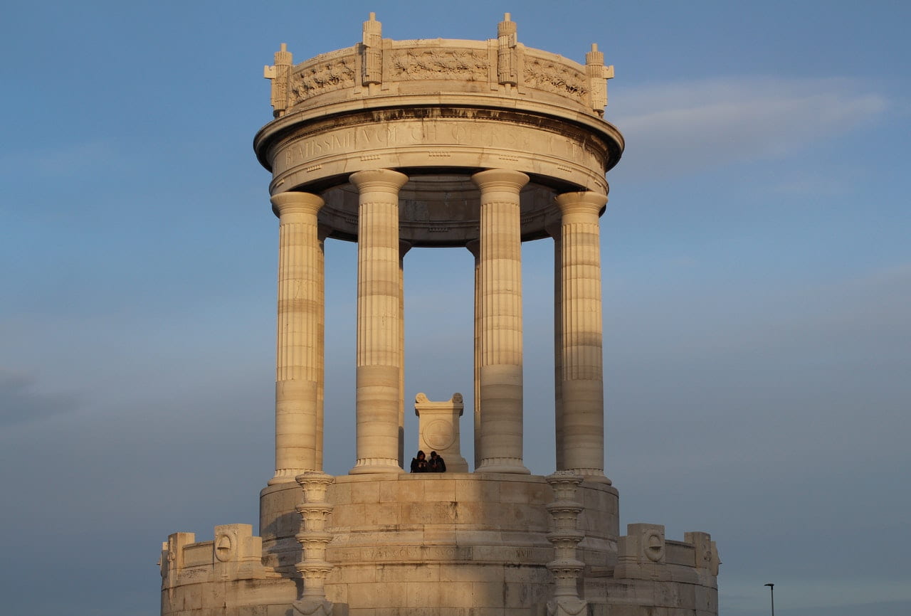 Cultured Stone Pillars In Italian Courtyard