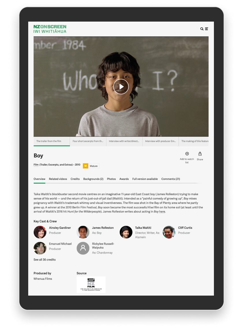 New Zealand on Screen – Website design – Octave