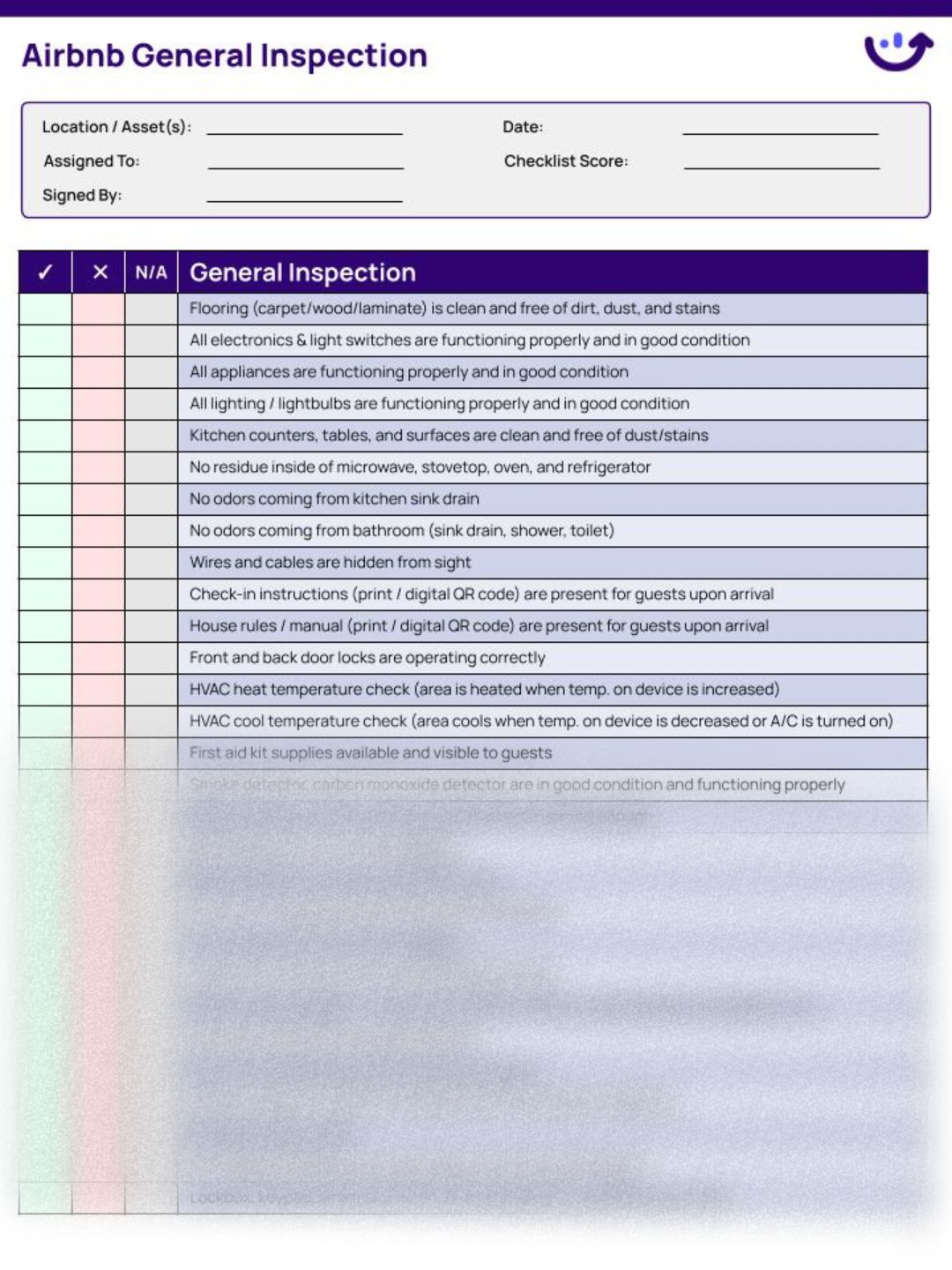 Airbnb General Inspection Checklist | Xenia Templates