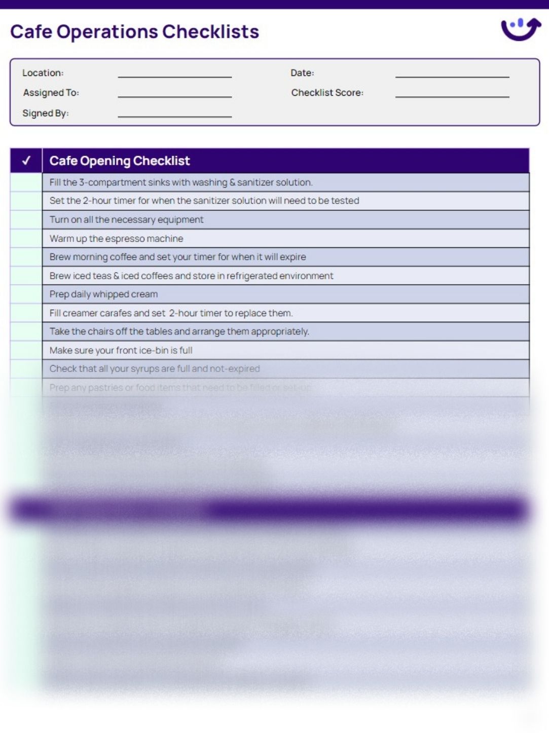 Cafe Operations Checklists | Xenia Templates