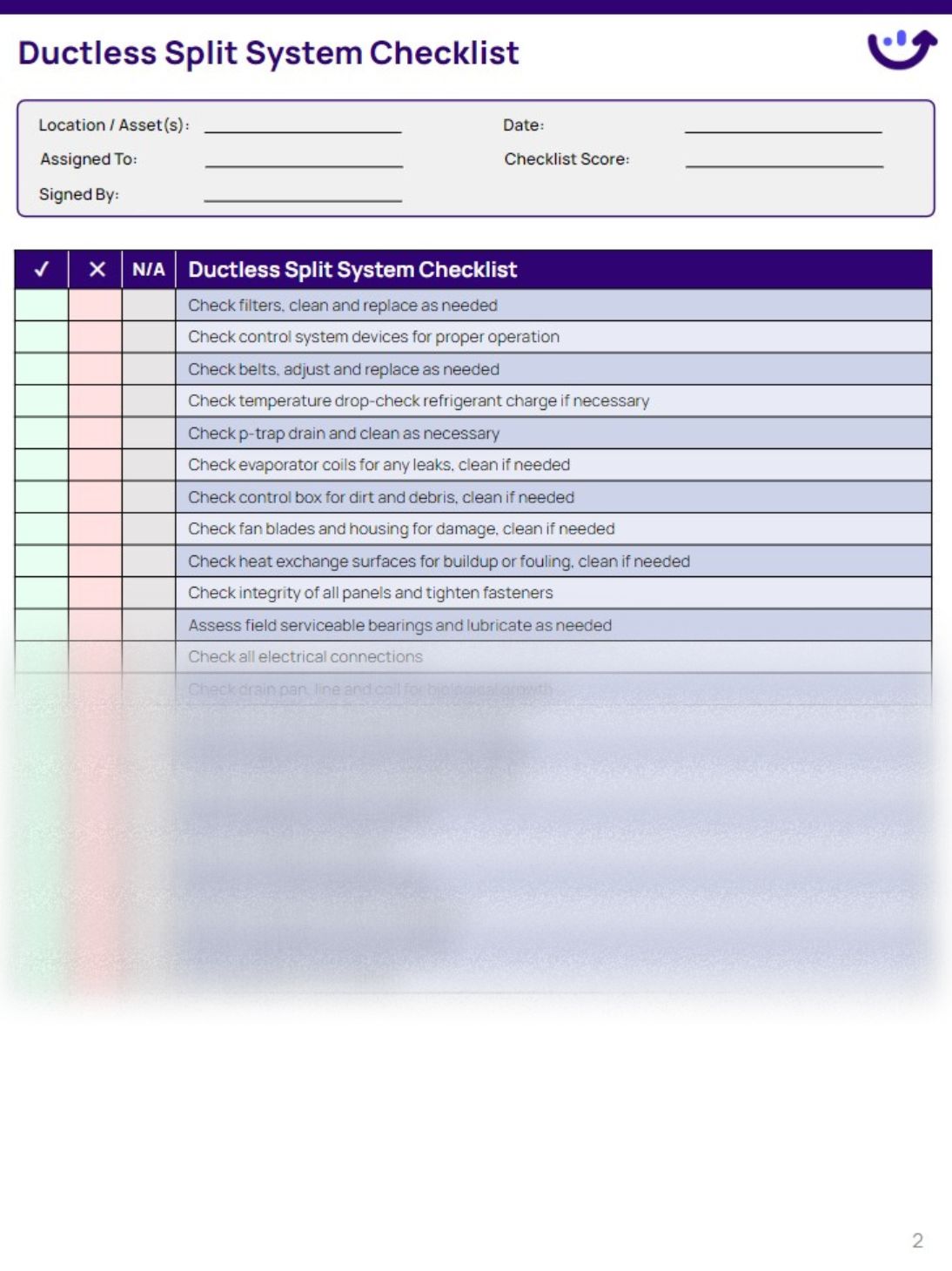 Ductless Split System Inspection Checklist | Xenia Templates
