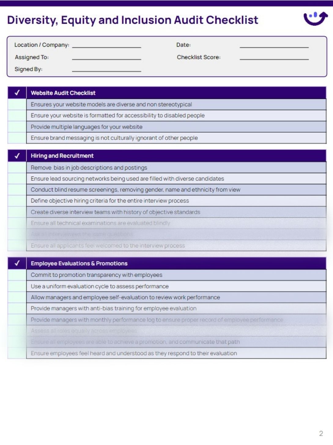 Diversity Equity And Inclusion Audit Checklist | Xenia Templates