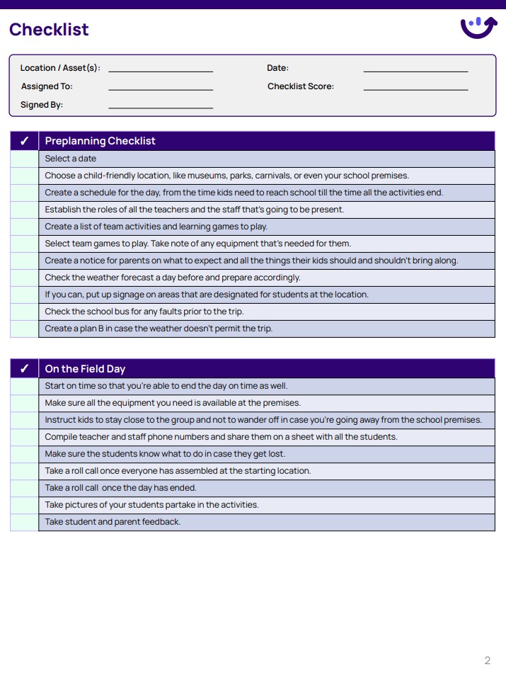 Field Trip Checklist | Xenia Templates