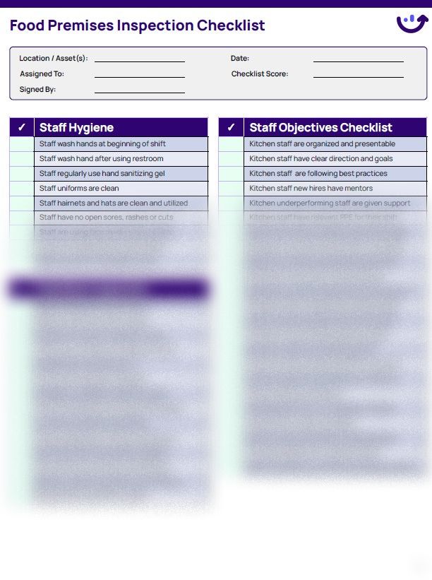 Hotel Food Premises Inspection Checklist | Xenia Templates