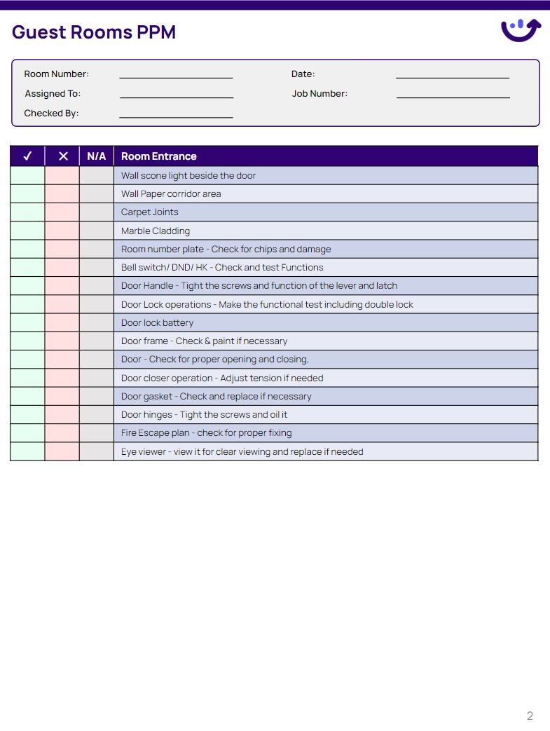 Guest Room Ppm Checklist | Xenia Templates