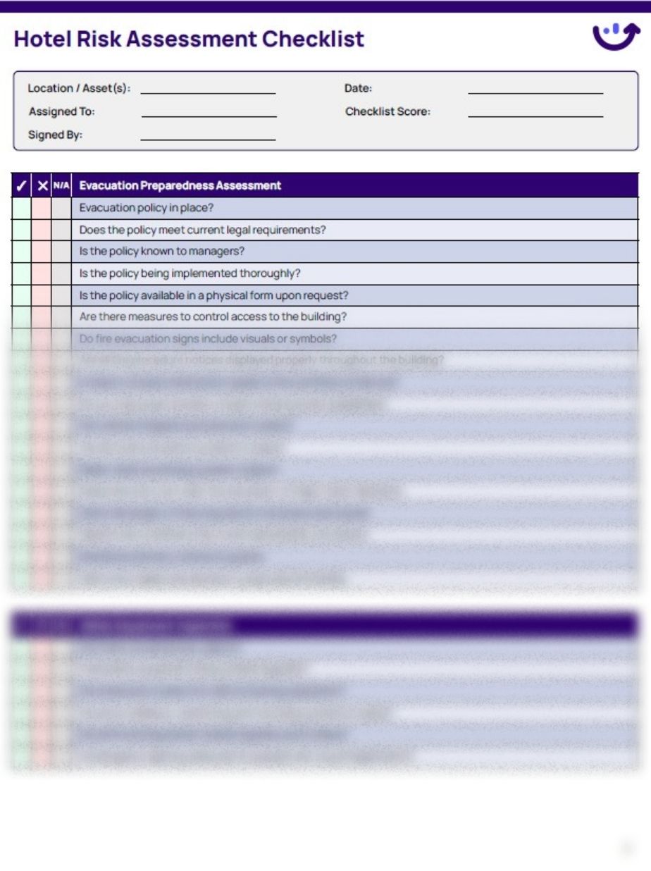 Hotel Risk Assessment Checklist | Xenia Templates
