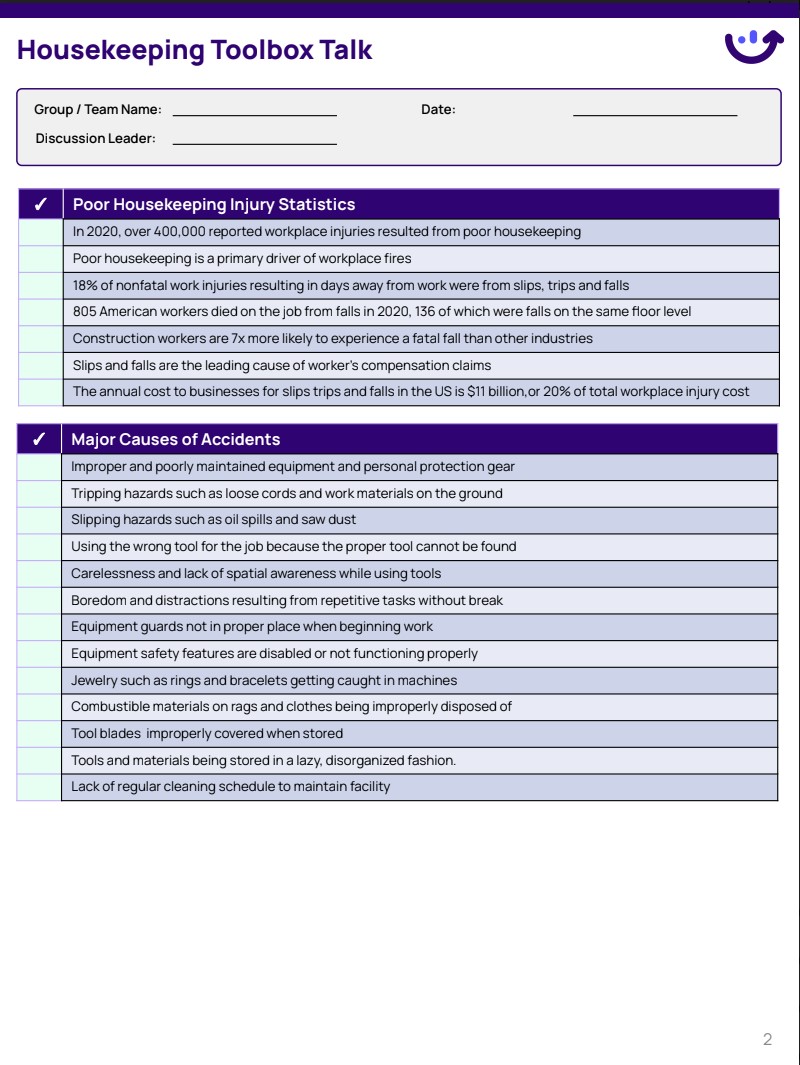 Housekeeping Toolbox Talk Template | Xenia Templates