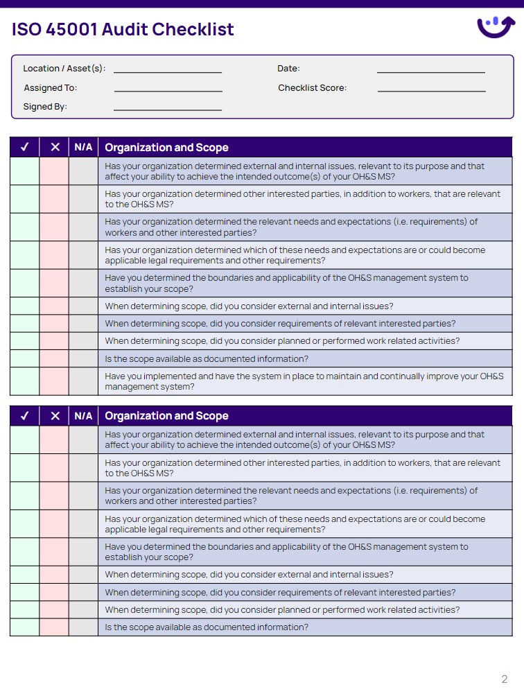 Iso 45001 Audit Checklist Xenia Templates 46 OFF