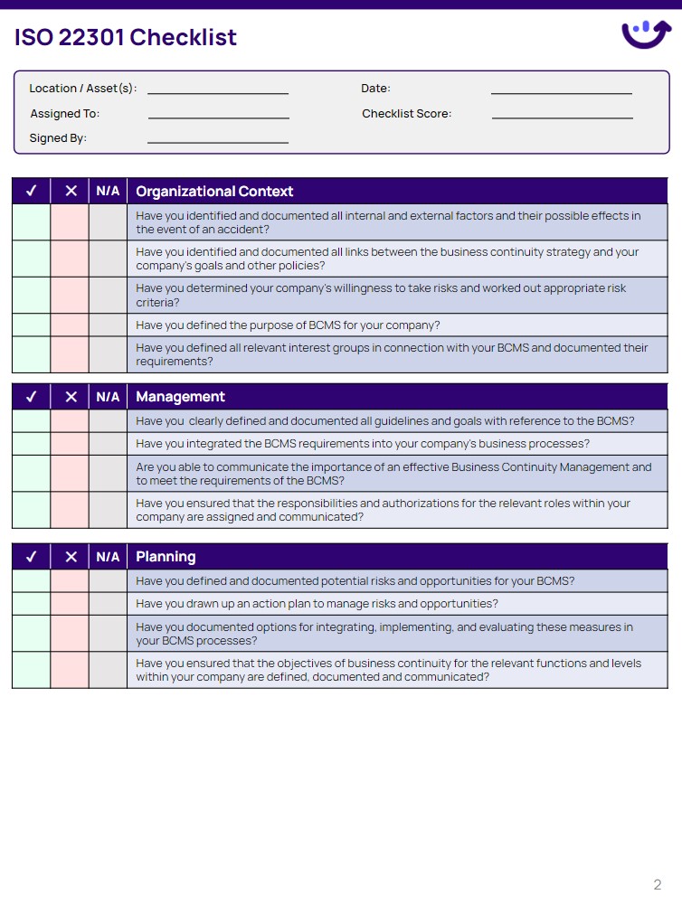 Iso 22301 Audit Checklist | Xenia Templates
