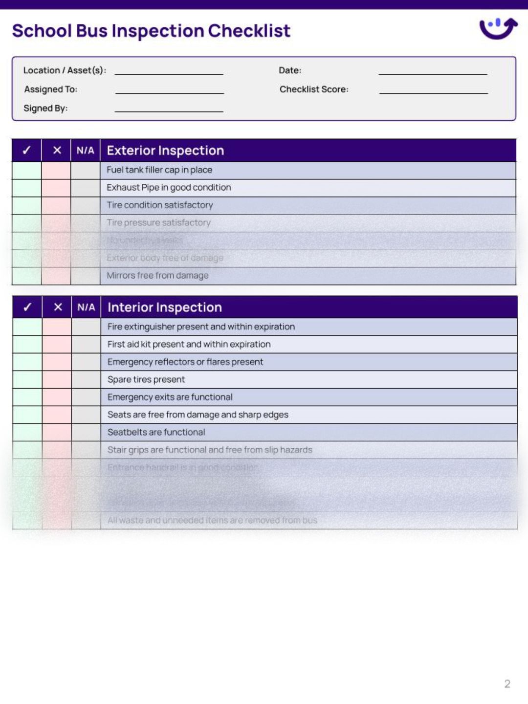 School Bus Inspection Checklist | Xenia Templates