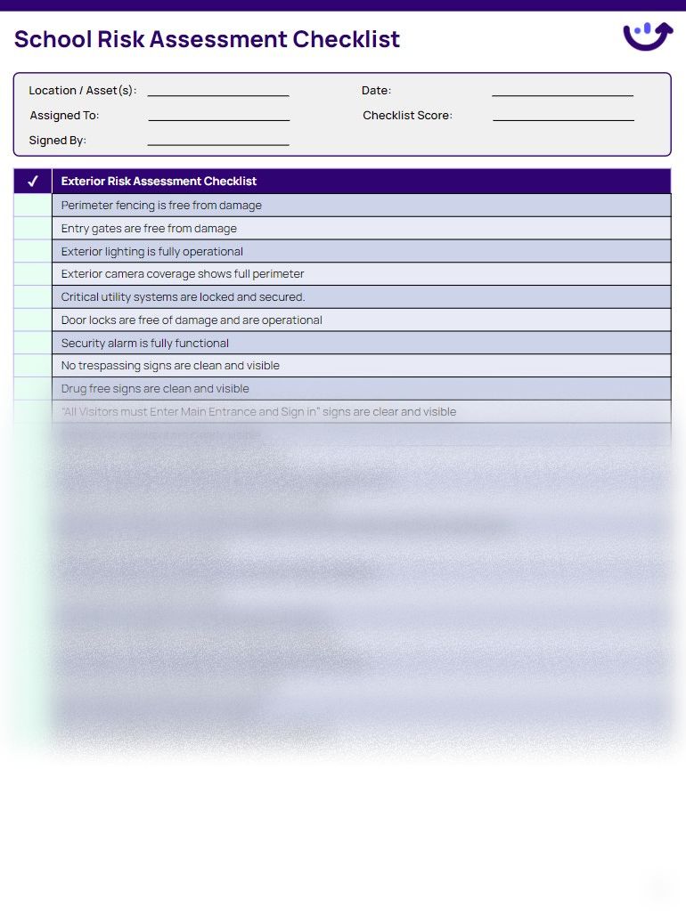 School Risk Assessment Checklist | Xenia Templates
