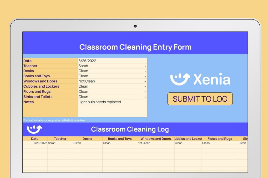 Classroom Cleaning Log | Free Tools by Xenia
