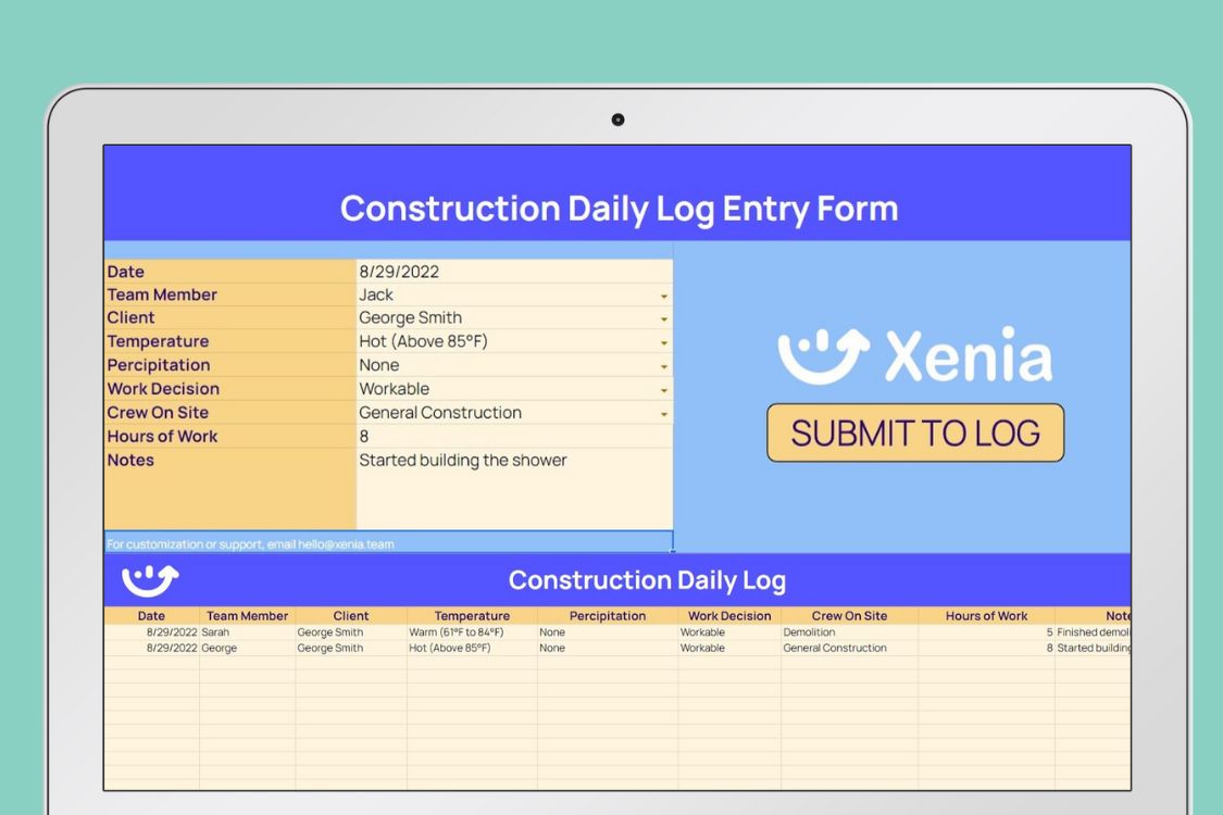 Construction Daily Log | Free Tools by Xenia