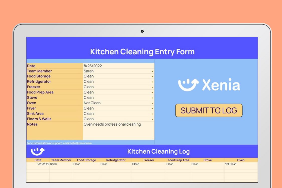 Kitchen Cleaning Log | Free Tools by Xenia
