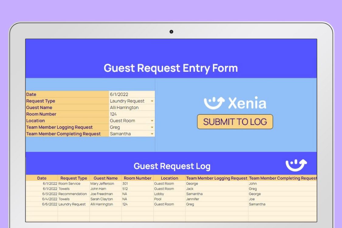 Hotel Guest Request Log | Free Tools by Xenia