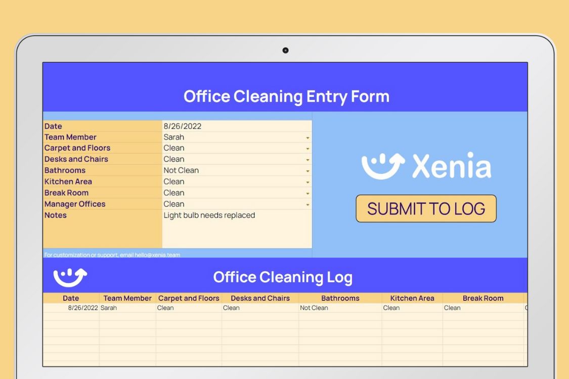 Office Cleaning Log | Free Tools by Xenia