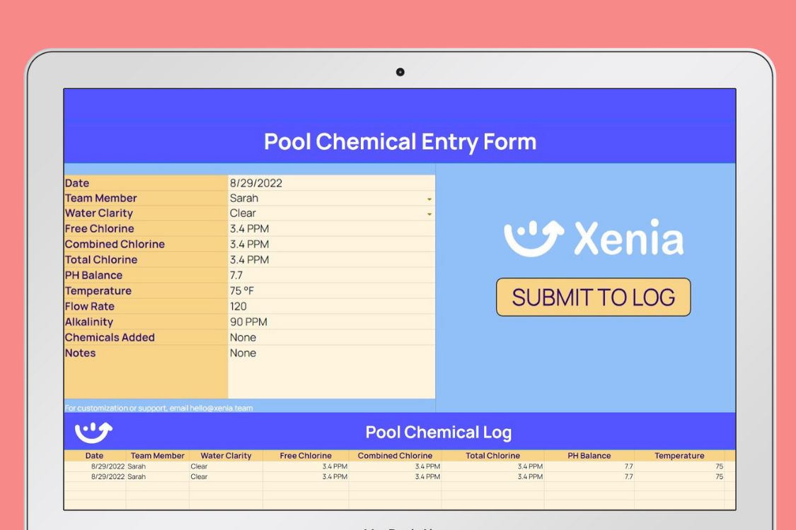 Pool Chemical Log | Free Tools by Xenia