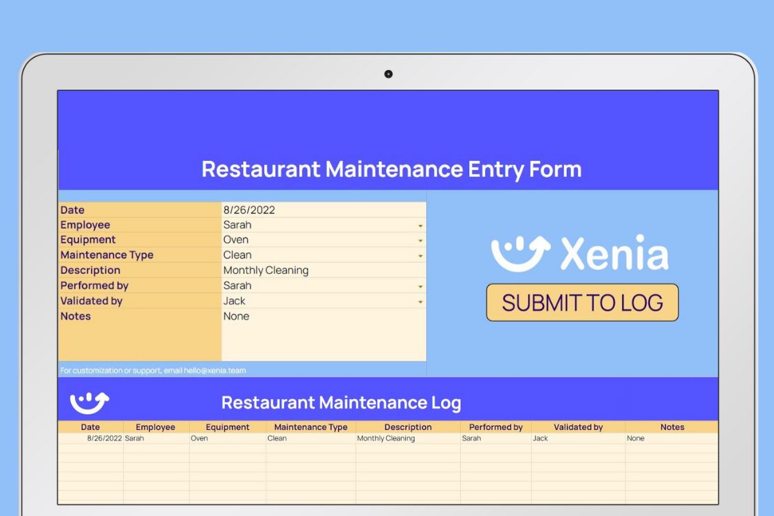 Restaurant Maintenance Log | Free Tools by Xenia