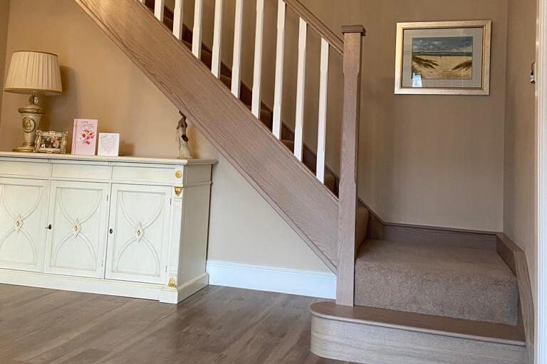 Solid Oak Staircase Renovation Featuring White Stop Chamfered Spindles ...