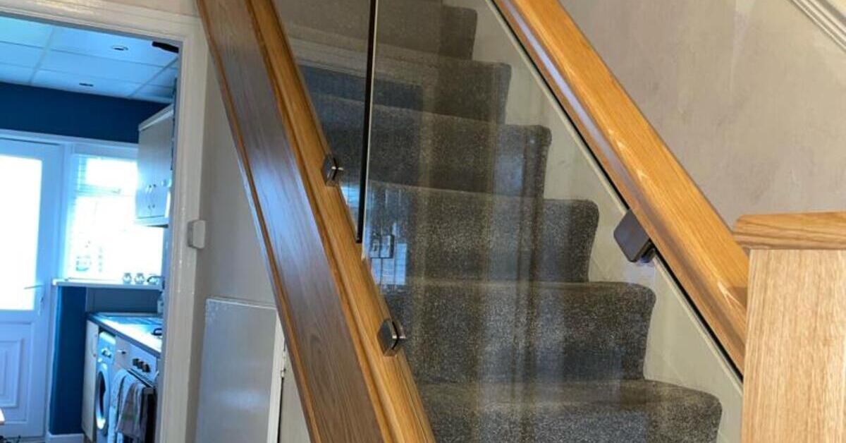 Solid Oak and Glass Staircase Renovation Featuring Square Glass Clamps ...