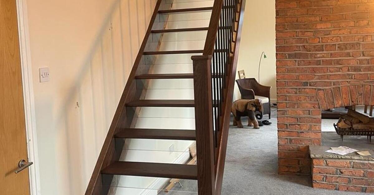 Dark Stained Solid Oak Staircase Featuring Open Risers | The Stair Shop