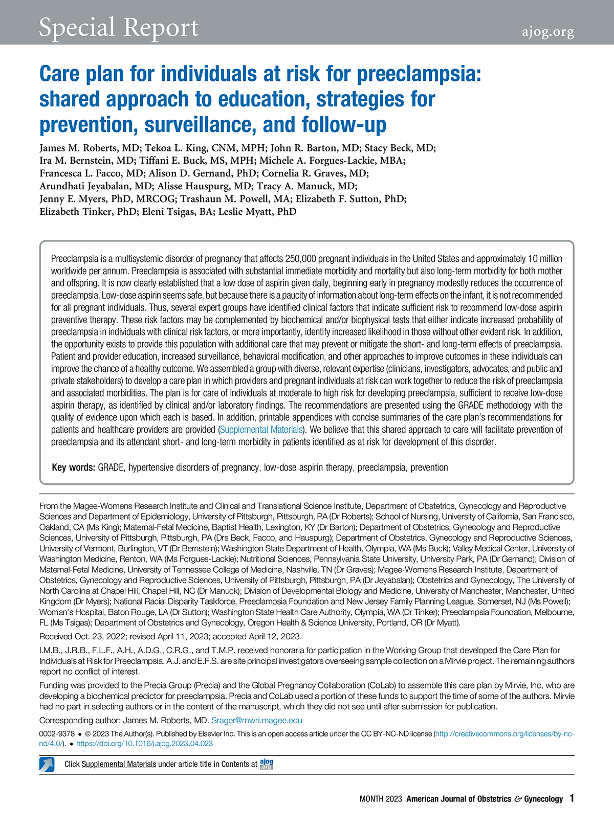 Care Plan to Prevent Preeclampsia AJOG 2023