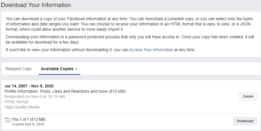 Social archiving: how to download your Facebook data archive | MirrorWeb | MirrorWeb
