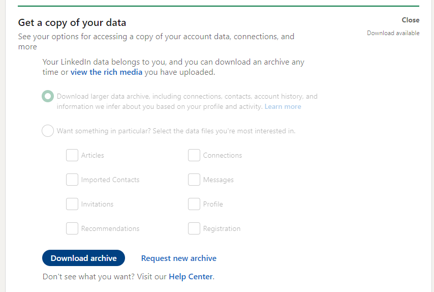 Social archiving: how to get your LinkedIn data archive | MirrorWeb | MirrorWeb