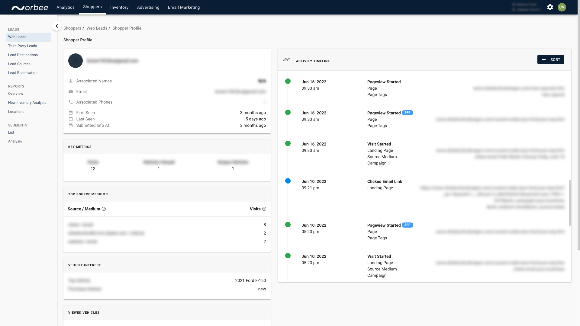 SRP and VDP labels added to shopper timeline