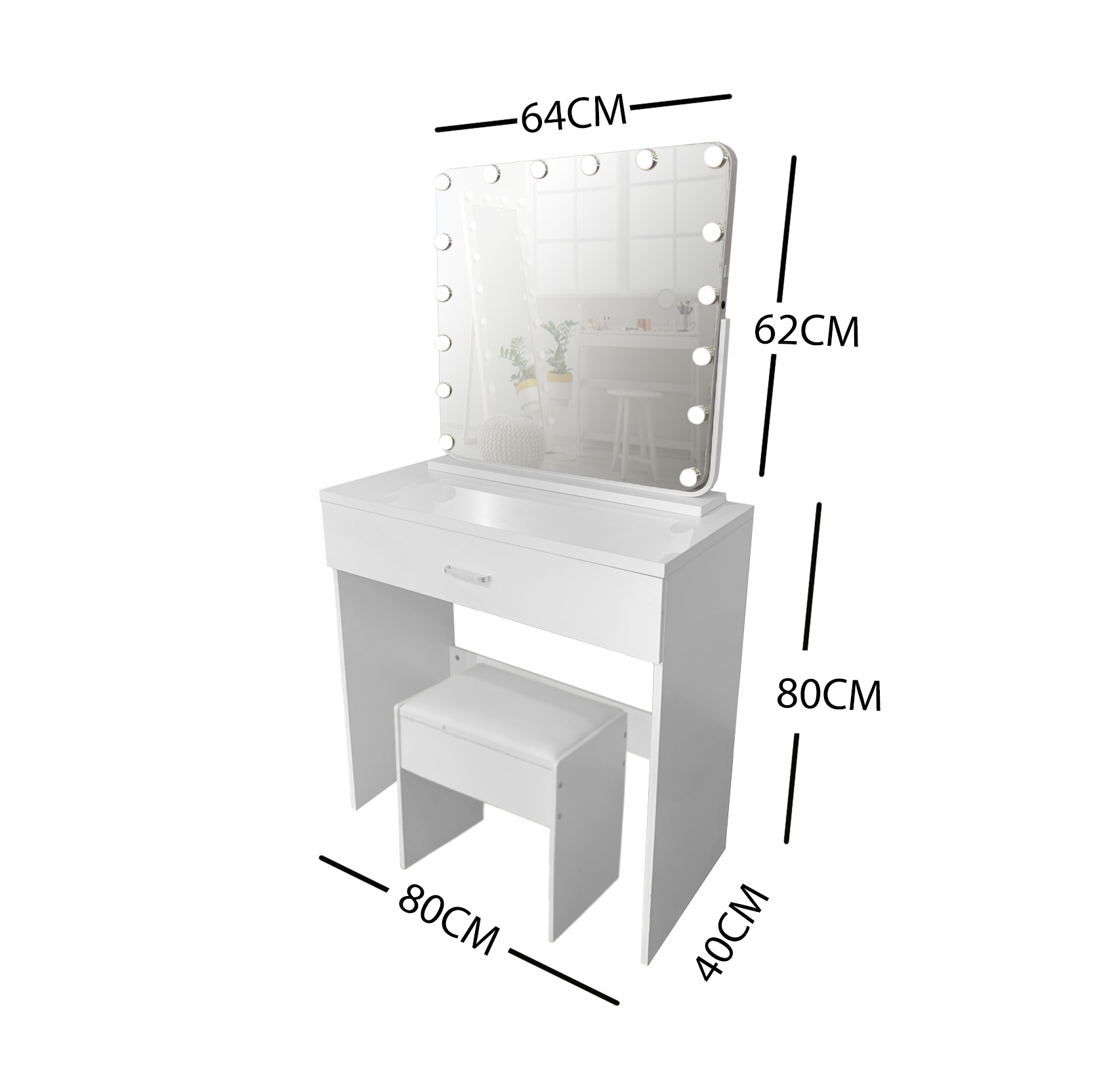 WHITE MAKE-UP DRESSER TABLE WITH TILT ADJUSTABLE LED MIRROR WITH DRAWER ...