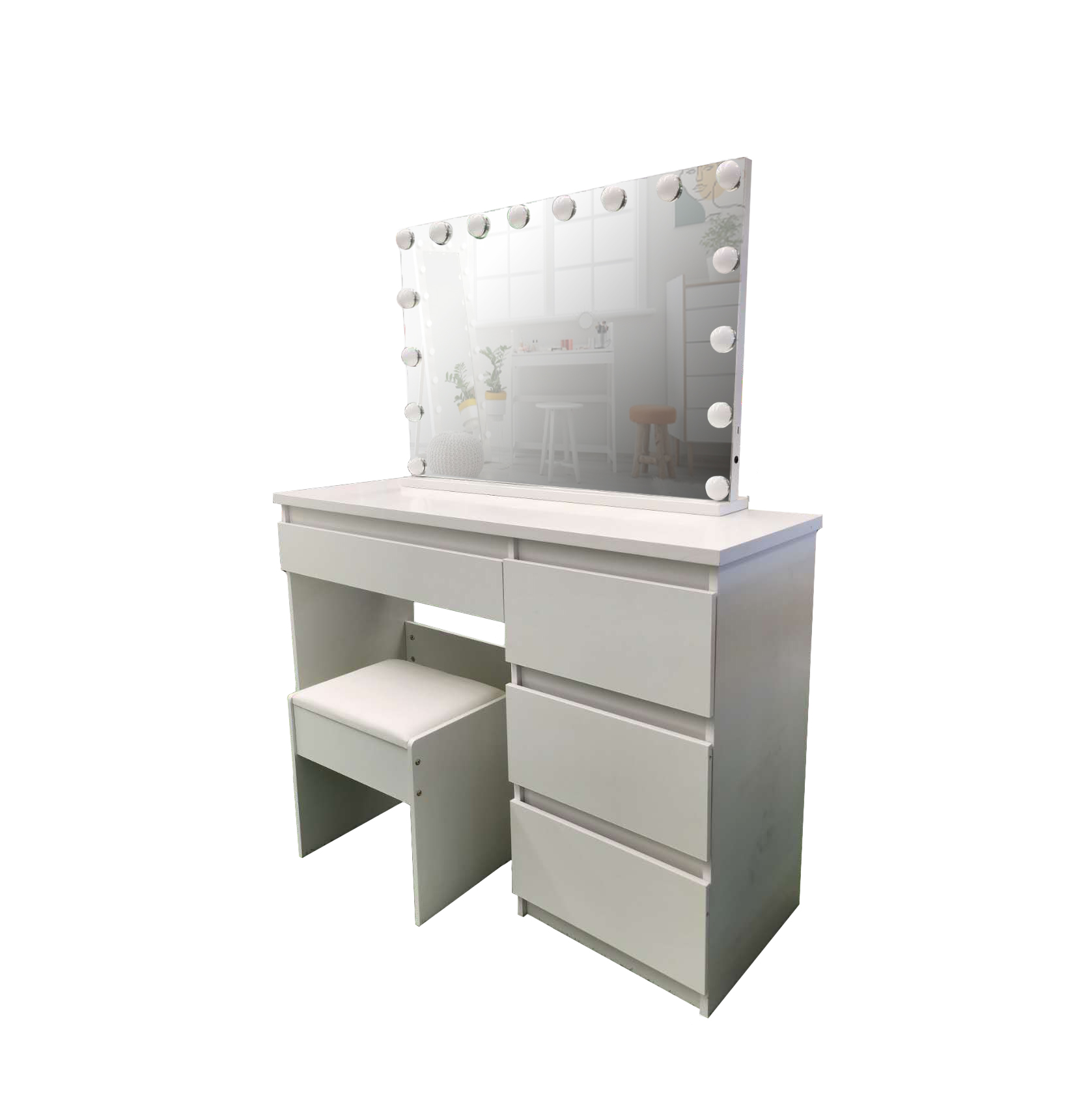 WHITE MAKE-UP DRESSER TABLE WITH LED MIRROR WITH DRAWERS & PULL OUT ...