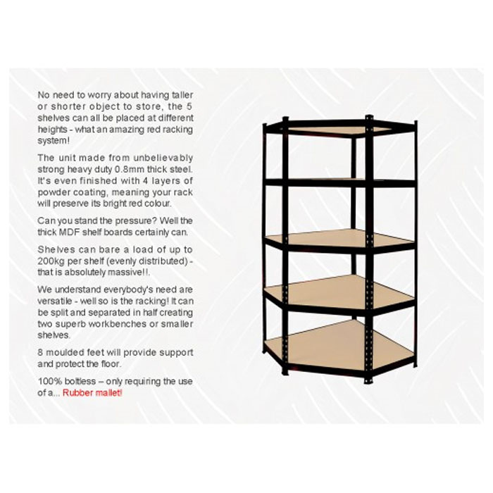 90cm Heavy Duty MDF Corner Garage Shelving Black 5 Tier Storage ...