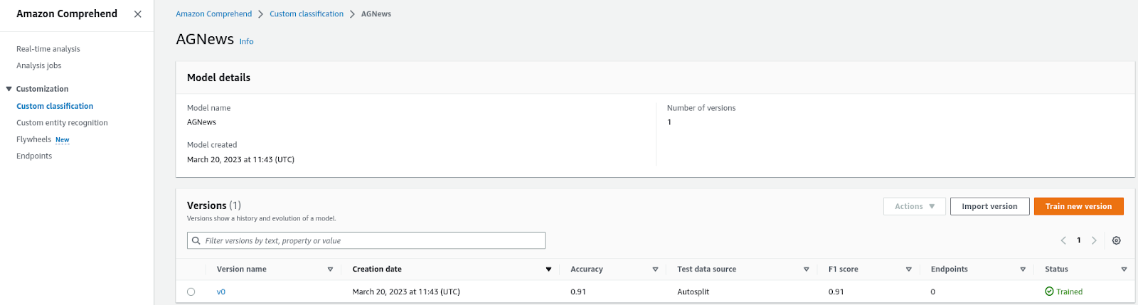 Build a Model using Amazon Comprehend