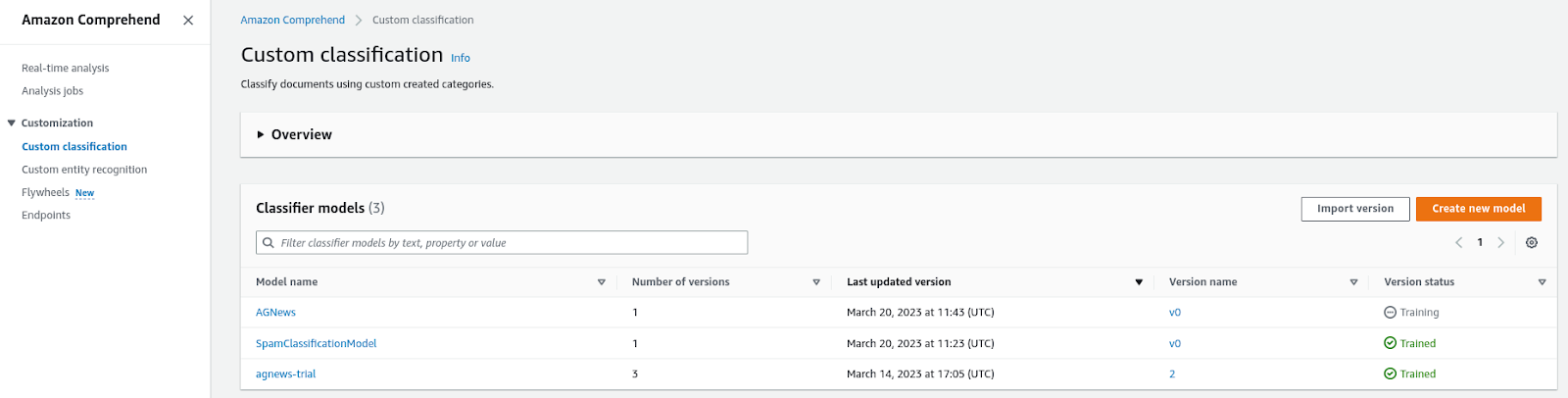 Build a Model using Amazon Comprehend