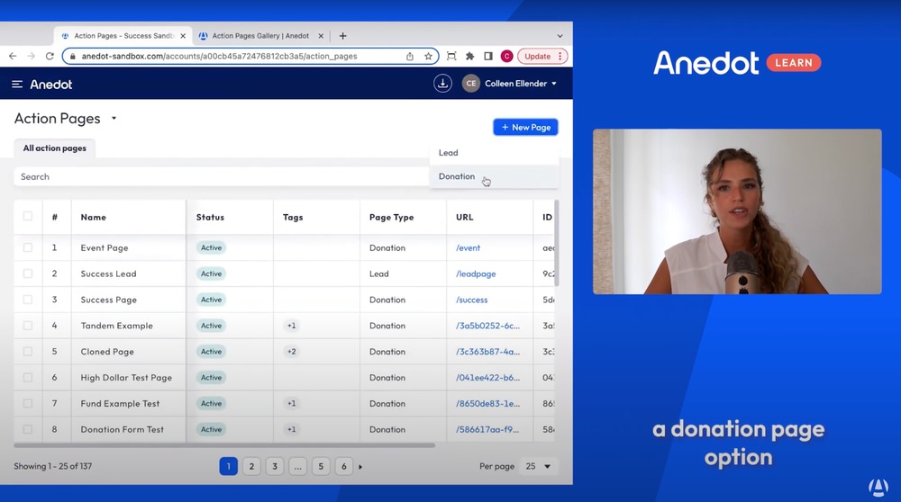 Anedot Learn: Action Page Builder Tutorial | Anedot