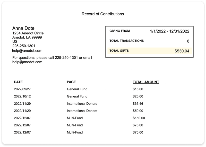 Easily Send Annual Donor Statements to Your Supporters | Anedot Features