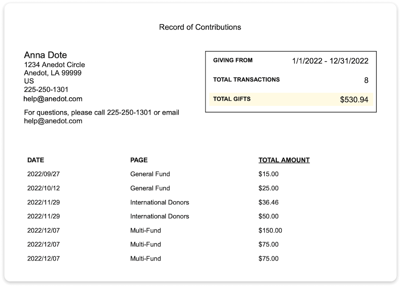 Easily Send Annual Donor Statements to Your Supporters | Anedot Features
