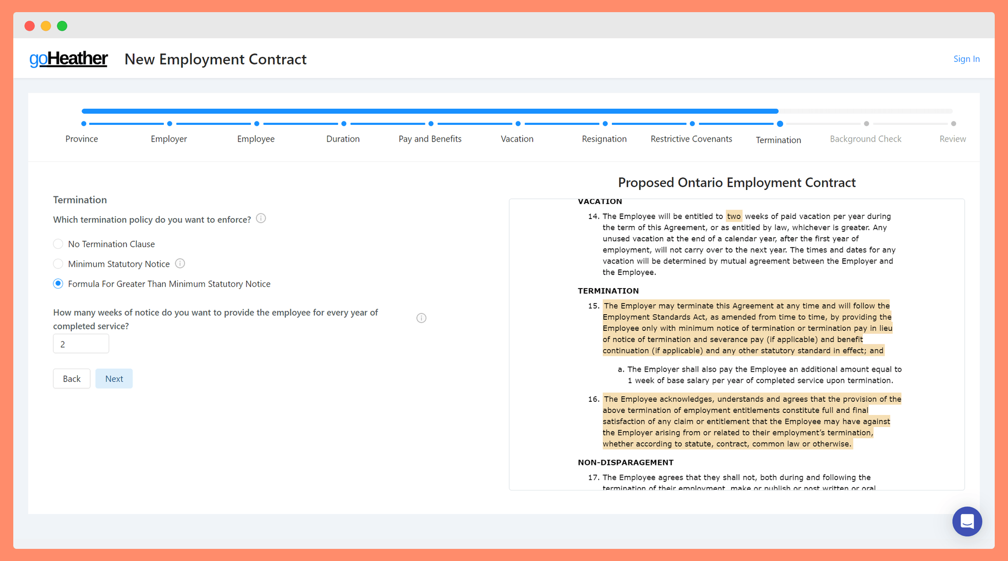 Ontario Employment Contract Template (Free to Build) | goHeather