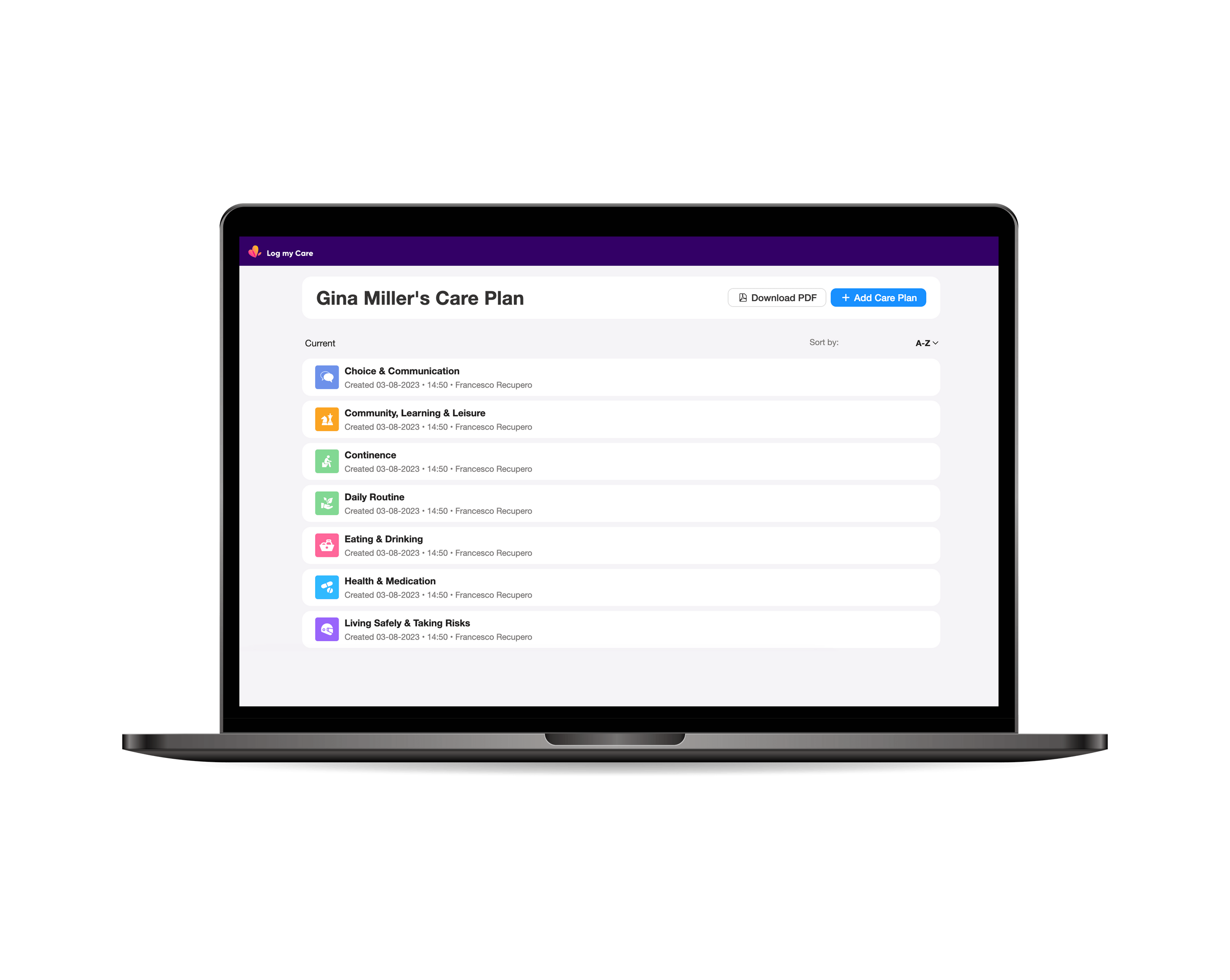 Care plans | Log my Care
