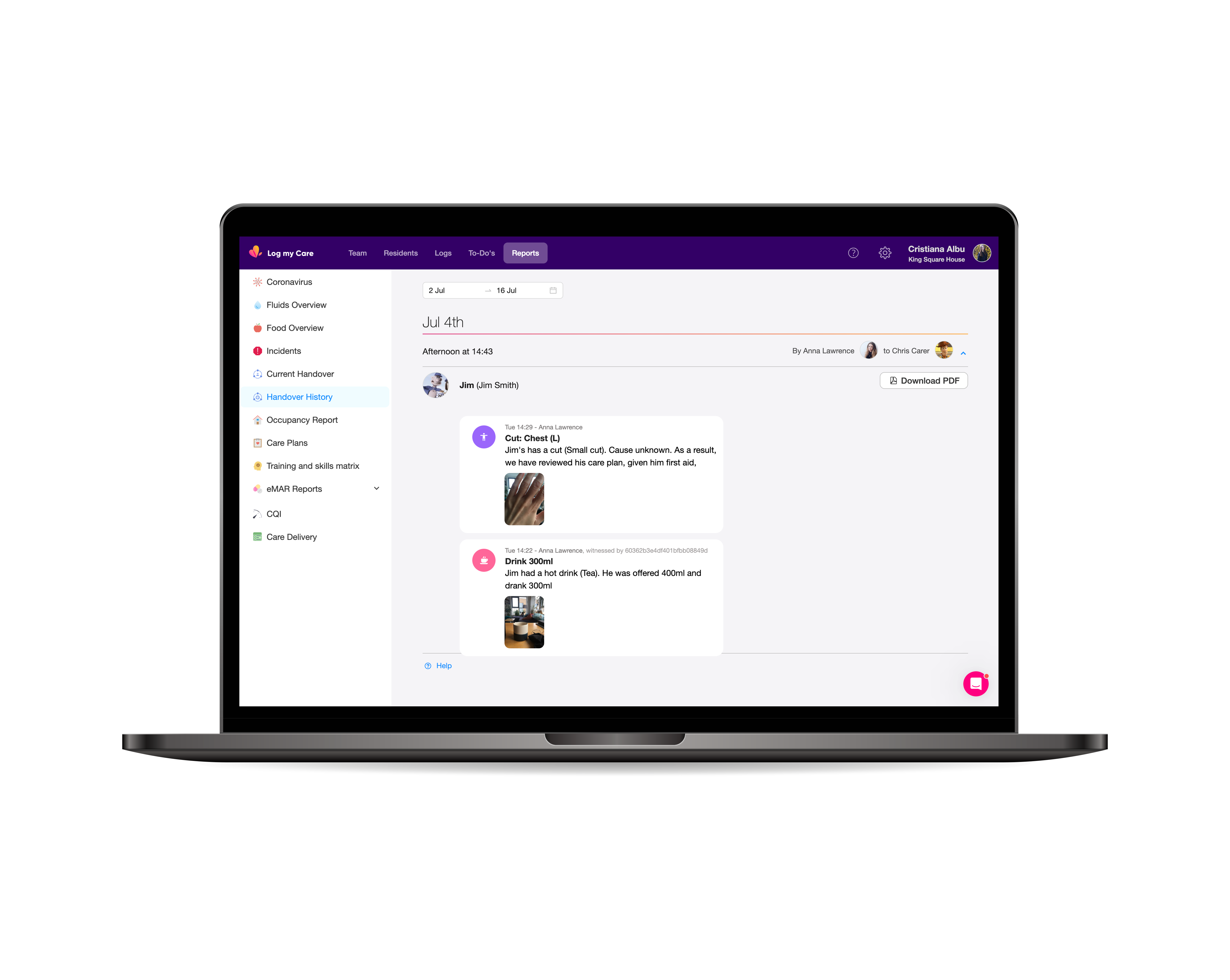 Handovers | Log my Care